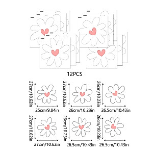 12 Sheets Daisy Wall Stickers Peel and Stick Pink Heart Decals for Room Decor Large Boho White Flower Wallpaper Decal for Kids Girls Nursery Furniture Dresser Bedroom Playroom Living Room Walls Window