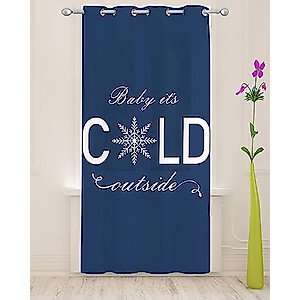 Christmas Sheer Curtains for Bedroom Living Room Sliding Door Curtains 63 inches Long, Voile Kitchen Curtain with Grommet Privacy Window Drape, 1 Panel Cold Winter Snowflakes Blue Backdrop