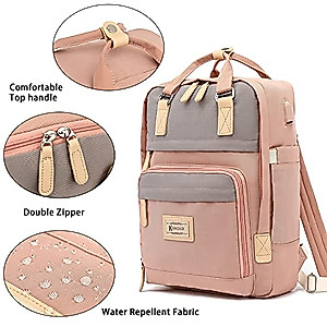 KeKour Laptop Backpack for Women,14 Inch Work Laptop Bag with USB Port Travel Computer College Casual Daypack for Weekender (Pink)