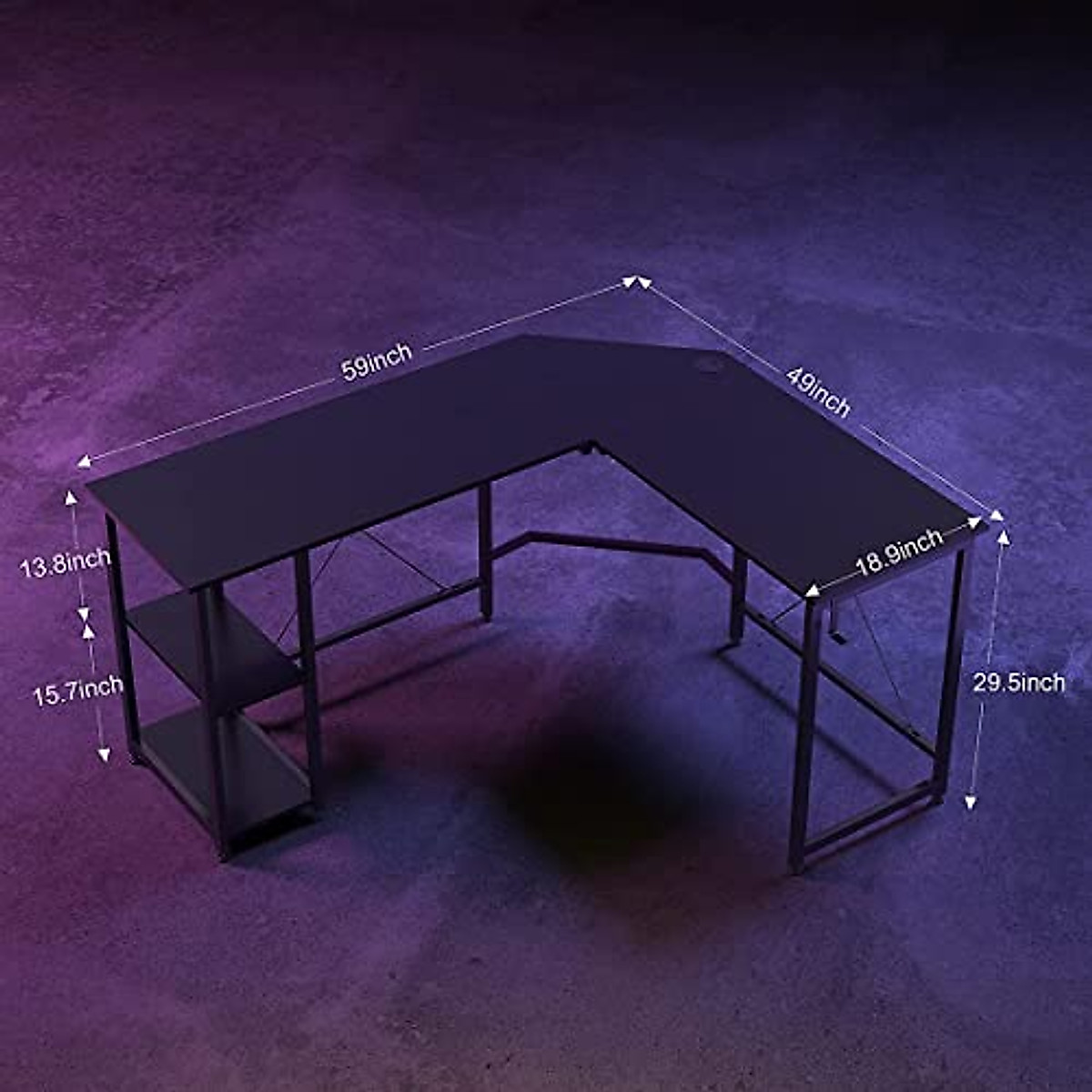 fukifuki L-Shaped Gaming Desk, 59.1" Corner Computer Office Desk, Writing Workstation,with Adjustable Shelves, Space-Saving, Easy to Assemble (Black)