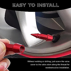 NTNEV 4PCS 45MM Spiked Aluminum Stem Valve Caps, Dustproof Tire Wheel Stem Caps, Heavy Duty Tire Caps, Fit Most Car Motorcycle Bike (Red)