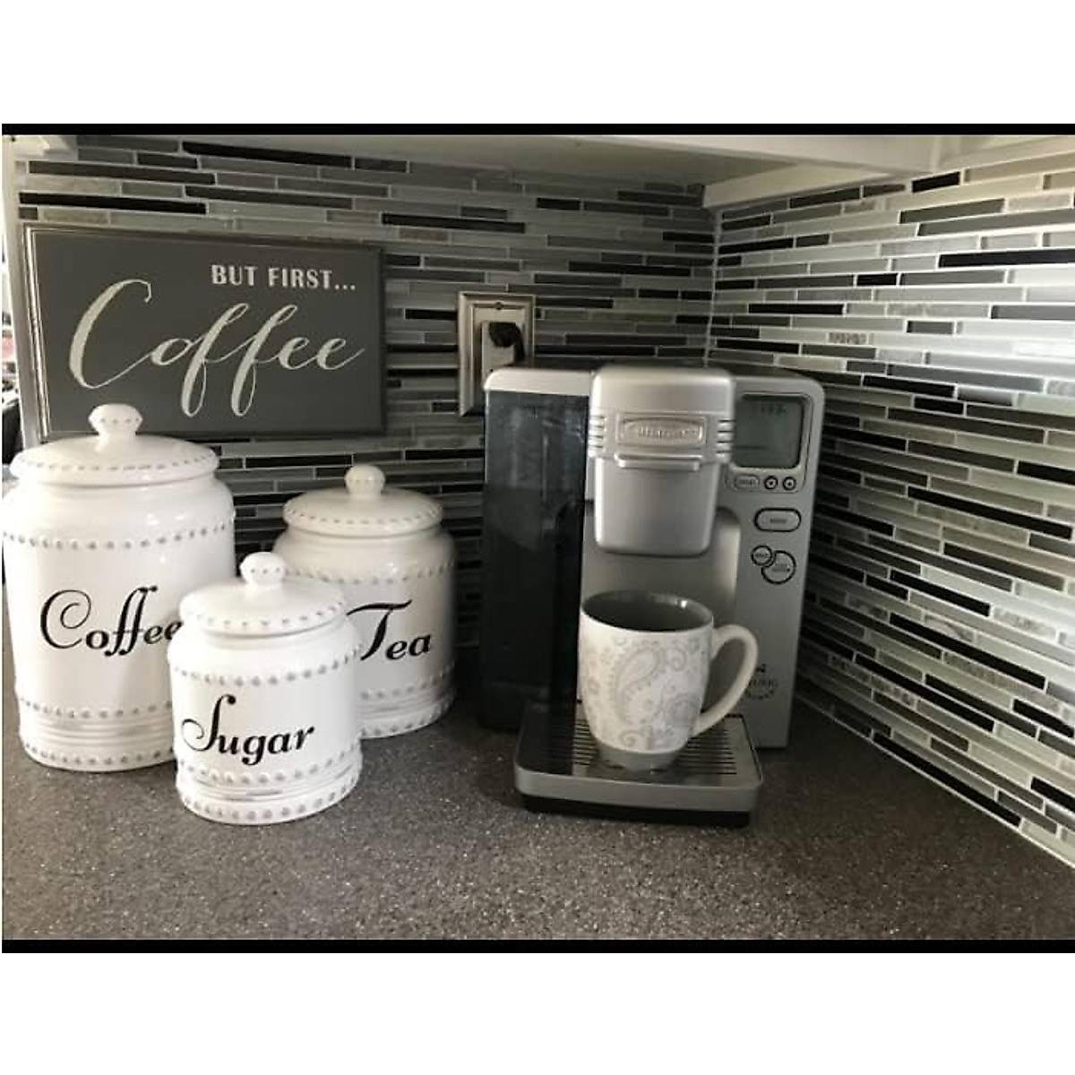 Kovot 3 Piece Ceramic Canister Set With Air-Sealed Lids & Bonus Decal Labeling Stickers - Ivory White With Antique-Style Finish 3 Sizes (108oz, 86oz, & 40oz)