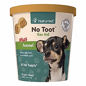 NaturVet – No Toot Gas Aid For Dogs Plus Fennel – 70 Soft Chews | Alleviates Intestinal Gas | Helps Reduce Stool & Urine Odors | 30 Day Supply