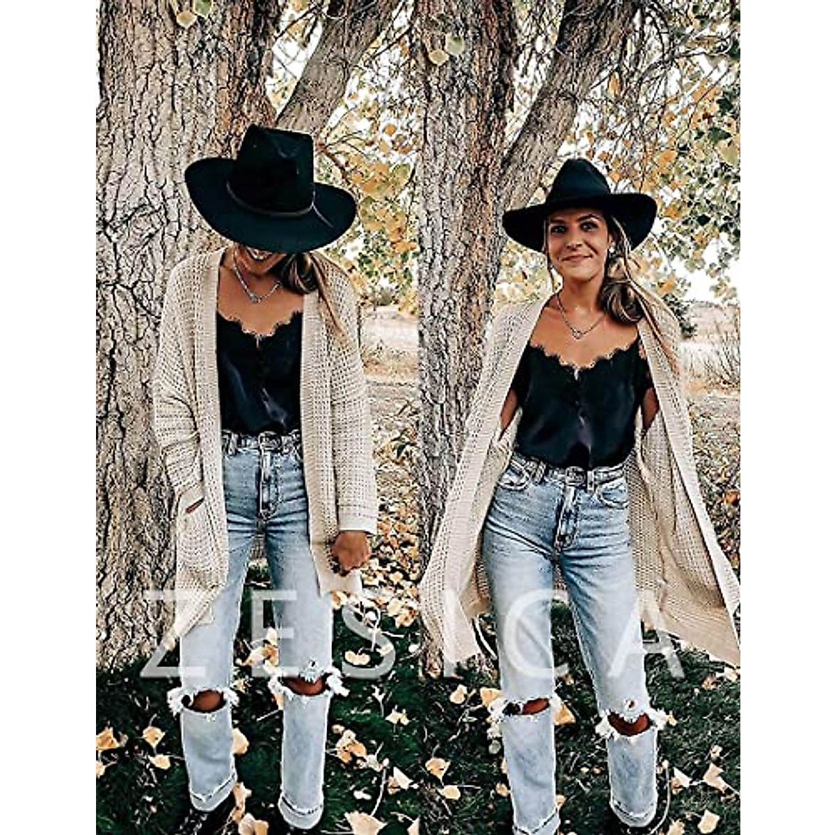 ZESICA Women's 2023 Fall Long Batwing Sleeve Open Front Chunky Knit Cardigan Sweater,B&Apricot,XX-Large