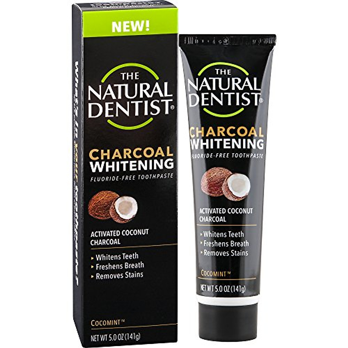 The Natural Dentist Charcoal Whitening SLS-Free Toothpaste, Cocomint, 5 Ounce Tube