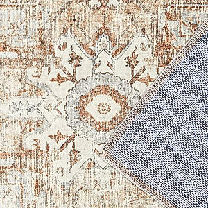 jinchan Persian Vintage Area Rug 5x7 Indoor Floor Cover Print Distressed Carpet Brick Red Multi Thin Rug Chenille Mat Foldable Accent Rug Lightweight Kitchen Living Room Bedroom Dining Room