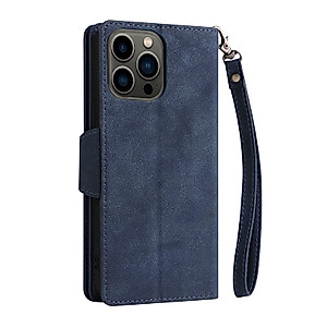 QDSKY iPhone 13 Pro Max Cases, iPhone 13 Pro Max Wallet Case for Women with 9 Card Holders & Kickstand & Strap PU Leather Flip Case for iPhone 13 Pro Max 6.7, Blue