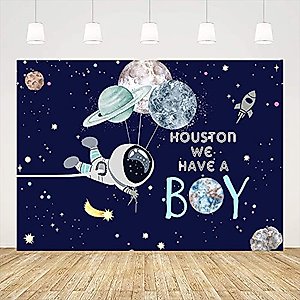Ticuenicoa 7x5ft We Have A Boy Backdrop for Baby Shower Outer Space Rocket Astronaut Theme Babyshower Backdrops Night Sky Hanging Stars Planet Galaxy Photo Background Kids Birthday Party Decoration