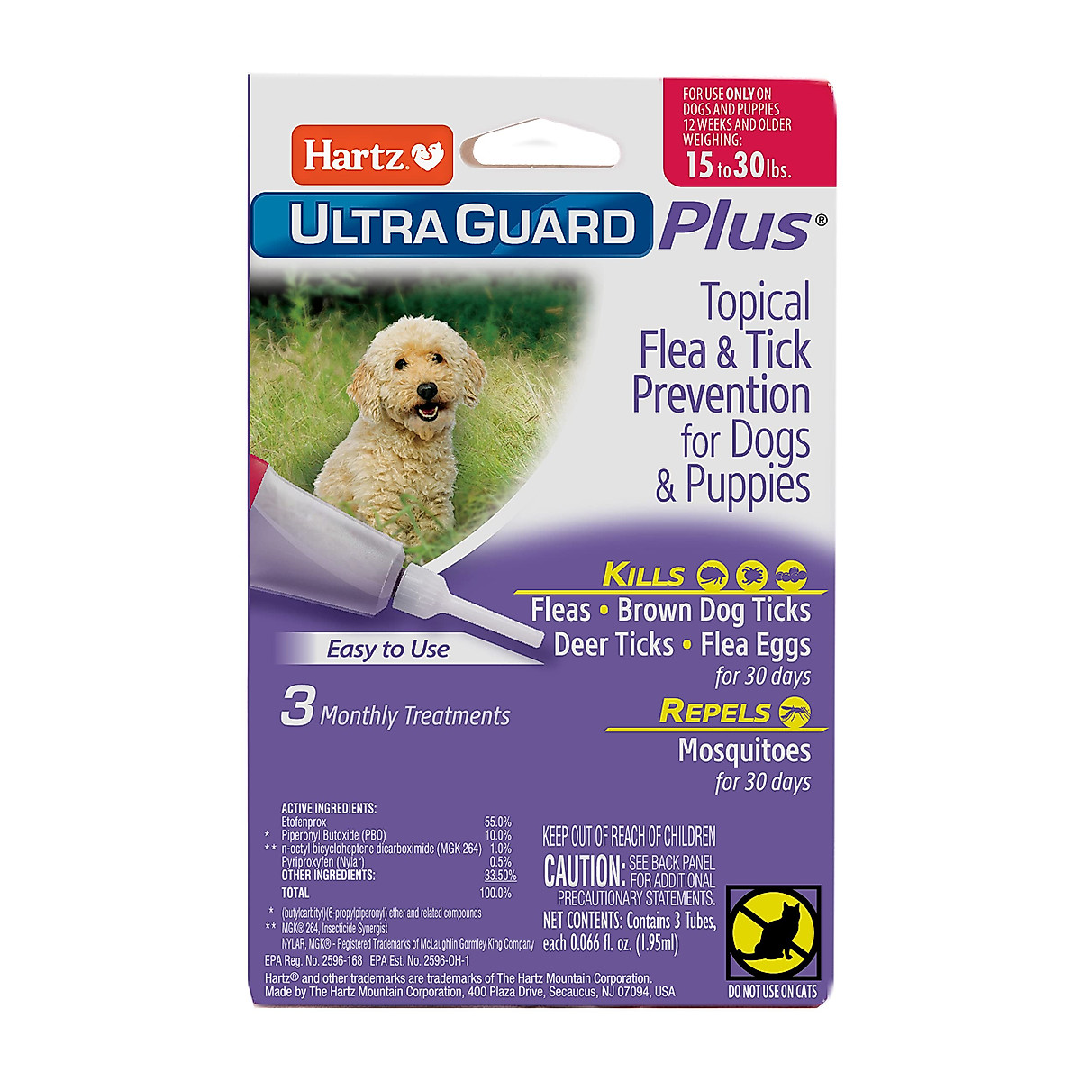 Hartz UltraGuard Plus Topical Flea & Tick Prevention for Dogs and Puppies - 15-30 lbs, 3 Monthly Treatments