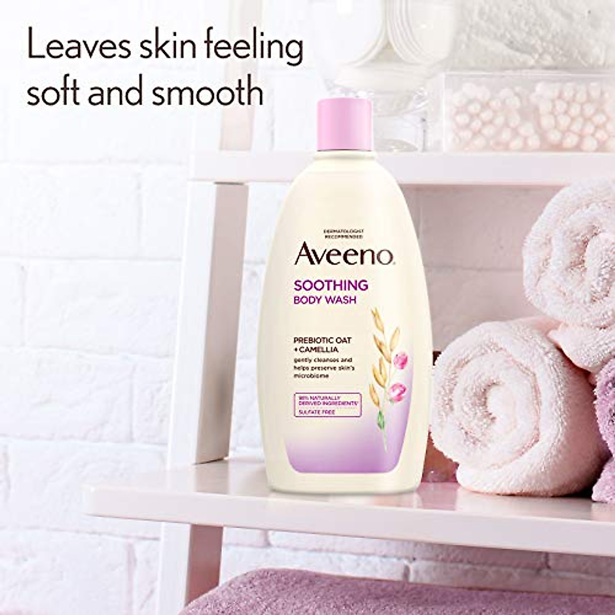 Aveeno Soothing Body Wash for Sensitive Skin with Prebiotic Oat Camellia Cleansing Wash for SoftFeeling Skin Formulated Without Sulfates Parabens Phthalates Dyes fl., Cream, 18 Fl Oz