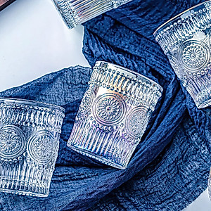 Kingrol 6 Pack 9 oz Romantic Water Glasses, Iridescent Drinking Glasses Tumblers, Vintage Glassware Set for Juice, Beverages, Beer, Cocktail