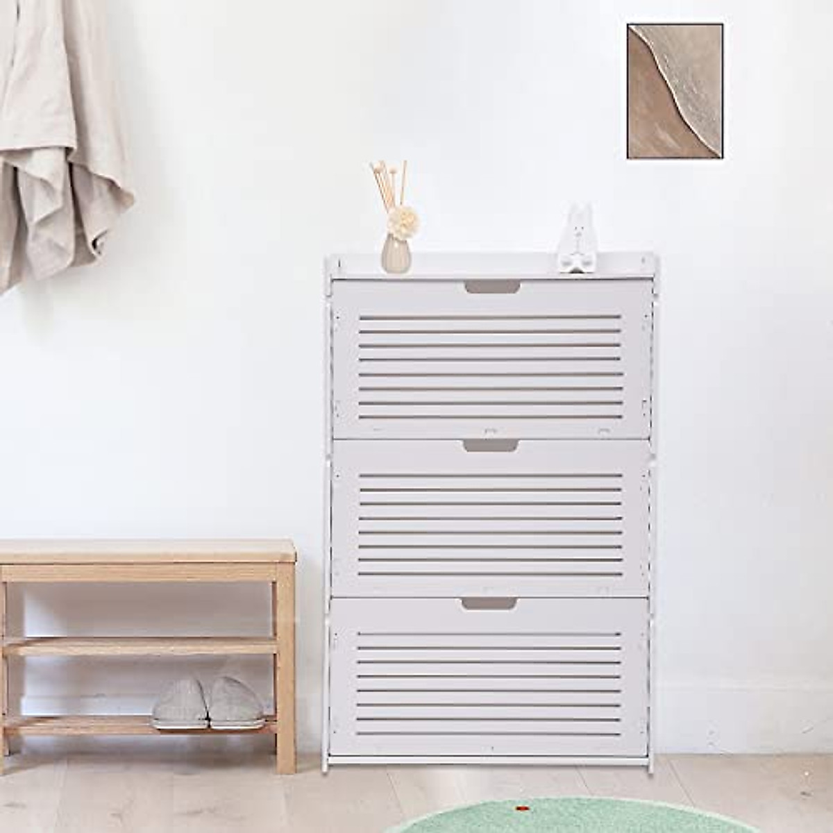 DYRABREST White Shoe Cabinet 3-Layer Shoe Rack Organizer with 3 Flip Drawers Modern Shoe Storage Cabinet Ultra-Thin Shoe Shelves Free Standing Shoe Rack for Entryway Hallway Bedroom