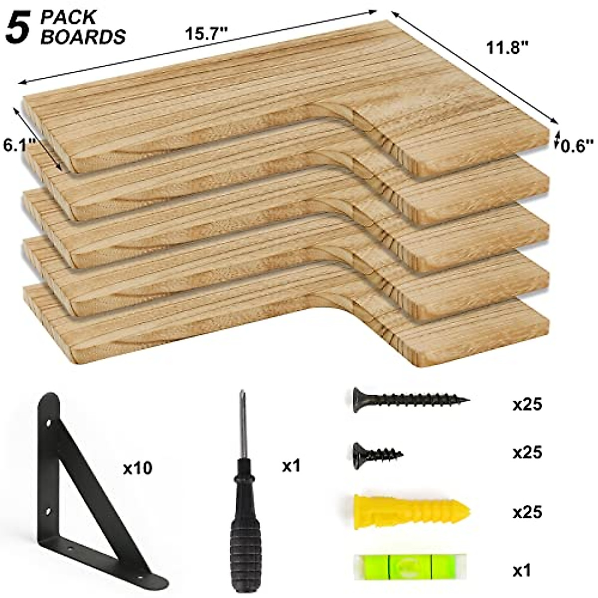 Fixwal Corner Floating Shelves, Wall Mounted Corner Shelf Set of 5, Rustic Wood Wall Shelves for Bathroom, Kitchen, Bedroom or Living Room (Carbonized Black)