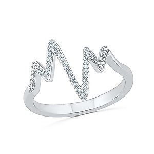 DGOLD Sterling Silver White Round Diamond Heart Beat Ring (0.10 CTTW)