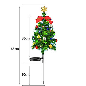 2 Pack Solar Small Christmas Trees Lights for Outdoor, Light Up Christmas Tree Outside Christmas Decorations, 24 LED Artificial Mini Xmas Tree for Garden Pathway Porch Yard Christmas Decor (A)