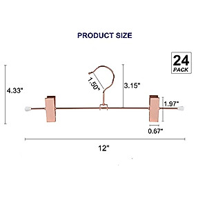 Amber Home 24 Pack Rose Copper Gold Metal Pants Skirt Hangers with Clips, Adjustable Clip Metal Trouser Hangers, Clip Hangers for Jeans Pants Heavy Duty (24 Pack)