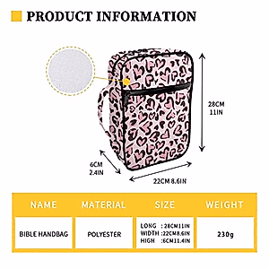 POLERO Leopard Bible Bag for Women Valentine Pink Heart Cheetah Print Bible Cover Scripture Carrying Book Case Church Bag