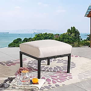 LOKATSE HOME Patio Foot Rest Outdoor Ottoman Modern Footstool for Garden Yard Deck Poolside, Beige
