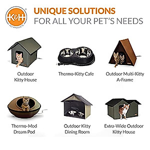 K&H PET PRODUCTS Two-Story Outdoor Kitty House with Dining Room Heated Gray Leaf 22 X 27 X 27 Inches