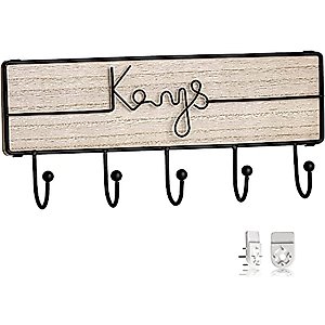 SNAP INVENT Key Hooks Holder and Organizer, Mounted Decor Keys Wood and Handmade Metal Ornament, Wall Keychain Hanger, Boho, and Rustic Key Rack Decor Easy Installation