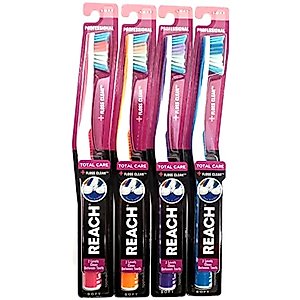 REACH Total Care Floss Clean Toothbrush Soft Full 1 Each (Colors May Vary) (Pack of 4)