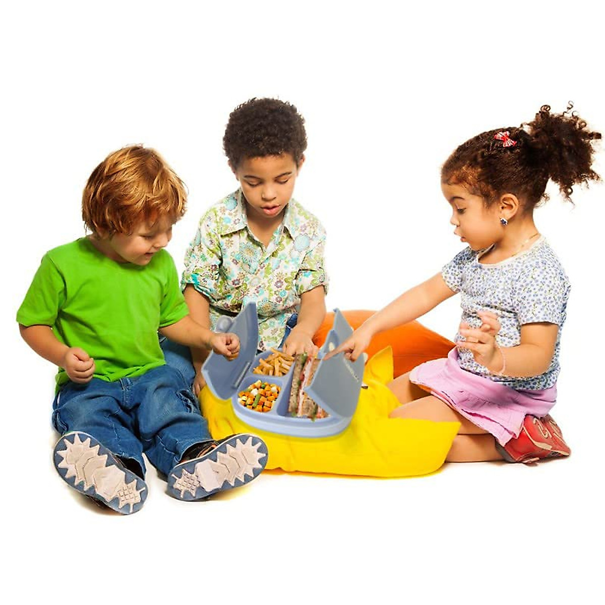 BUBBLOO Bento Box for Kids with Silverware - 3 Compartment Ideal Portion Sizes - BPA Free Removable Plastic Tray - Leak Proof Kids Lunch Box, Blue