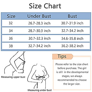 Phennie's Bras for Teens Girls Training Bra Cotton Wireless Light Padded 10-18 Years A B Cup 34