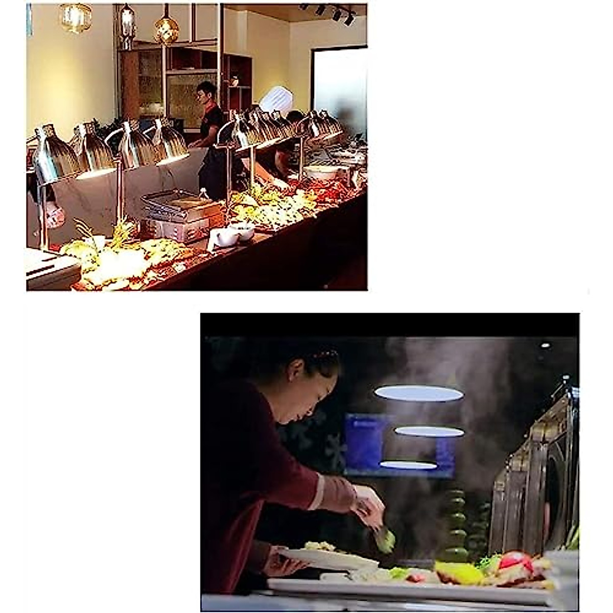 Food Warming Lamp,Commercial Food Warmers Food Heat Lamp with Bulb 250W, Buffet Server Food Warmer Metal Chandelier, Adjustable Angle Commercial Food Warmer Heat Lamp (Color : Silver)