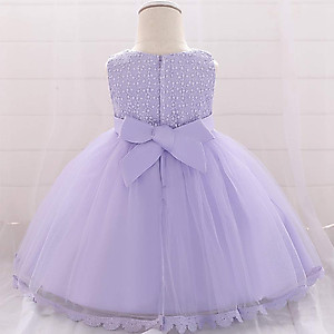 Baby Girls Tutu Dress Infant Flower Girl Sequin Lace Appliques Princess Dress for Baby Wedding Party First Birthday Pageant Gown Lilac 12-18 Months