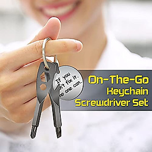 Keychain Screwdriver Tool Stocking Stuffers Gifts for Men - Portable Key Shaped Pocket Screw Driver Gadgets EDC Multi Tool for Outdoor Repair - Hex Wrench Phillips Flathead Bottle Opener Key Ring