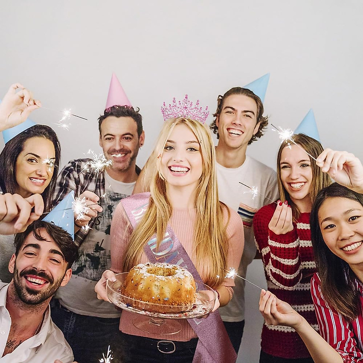 ATODEN Birthday Girl Tiara Queen Crown Pink Tiaras and Crowns for Women Girls Crystal Princess Tiara Rhinestone Headbands Quinceanera Crown Headpieces Birthday Decorations