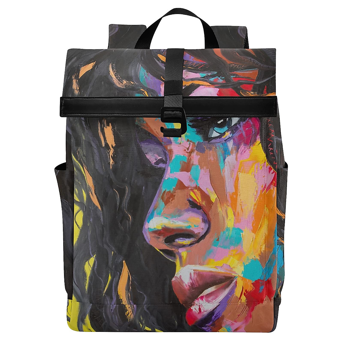ALAZA Afro African American Woman Art Painting Large Laptop Backpack Purse for Women Men Waterproof Anti Theft Roll Top Backpack, 13 - 17.3 inch, Multi, One Size