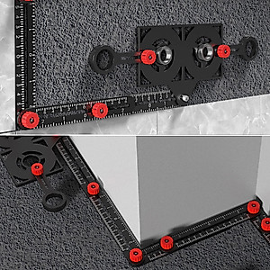 Multi Angle Measuring Ruler, Precise Premium Aluminum Alloy Easy Angle Ruler Metal Template Tool Layout Tool with Perforated Mold- Gifts for Men Father Husband (16-Side Ruler with Drilling Locator)