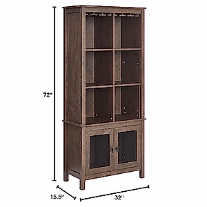 Home Source 72" Wood Exquisite Bar Wine Cabinet with Storage,Liquor Cabinet with Removable Wine Racks,Bookcase,Kitchen Pantry Storage Cabinet for Kitchen,Dining Room, Living Room,Mahogany