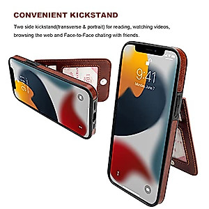 KIHUWEY Compatible with iPhone 13 Pro Case Wallet with Credit Card Holder, Premium Leather Magnetic Clasp Kickstand Heavy Duty Protective Cover for iPhone 13 Pro 6.1 inch(Brown)