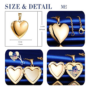 MicLee Women Photo Locket Necklace Heart Shape Locket Necklace Includes 19.7 Inch Stainless Steel Chain with Gift Box