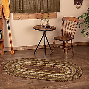 VHC Brands Tea Cabin Jute Oval Rug 36x60 Country Braided Flooring, Moss Green and Deep Red
