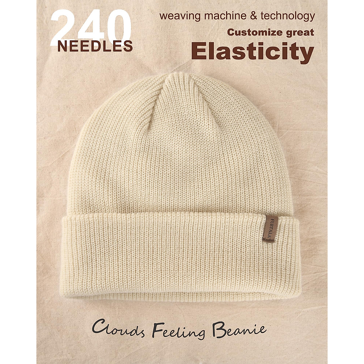 FURTALK Beanie Hats for Women Men Winter Hats Womens Knitted Slouchy Beanies Cuffed Skull Cap Warm Ski Hat Beige