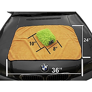Kleen Freak Car Washing Drying Towel Large Microfiber Gold (24 in. x 36 in.) Plus Car Wash Microfiber Chenille Mitt Large Lime Green (10 in. x 8 in.) Detailing Quality