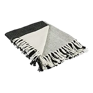 DII Four Square Cotton Woven Throw, 50x60 with 3" Fringe, Black/White