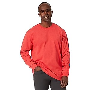 Carhartt Men's Loose Fit Heavyweight Long Logo Sleeve Graphic T-Shirt, Fire Red Heather