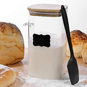 Cygnet Glass sourdough starter jar 50 Oz Fermentation tank with wood lid, fermentation tank, thermometer, silicone tank spatula, blackboard label and marking-used to store yeast starter