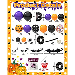 Lutoys 126 Pcs Halloween Balloon Garland Arch Kit, Eye Balloons with Spider Web, Bats, Purple Orange and Black Balloons for Halloween Birthday Supplies Halloween Party Decorations