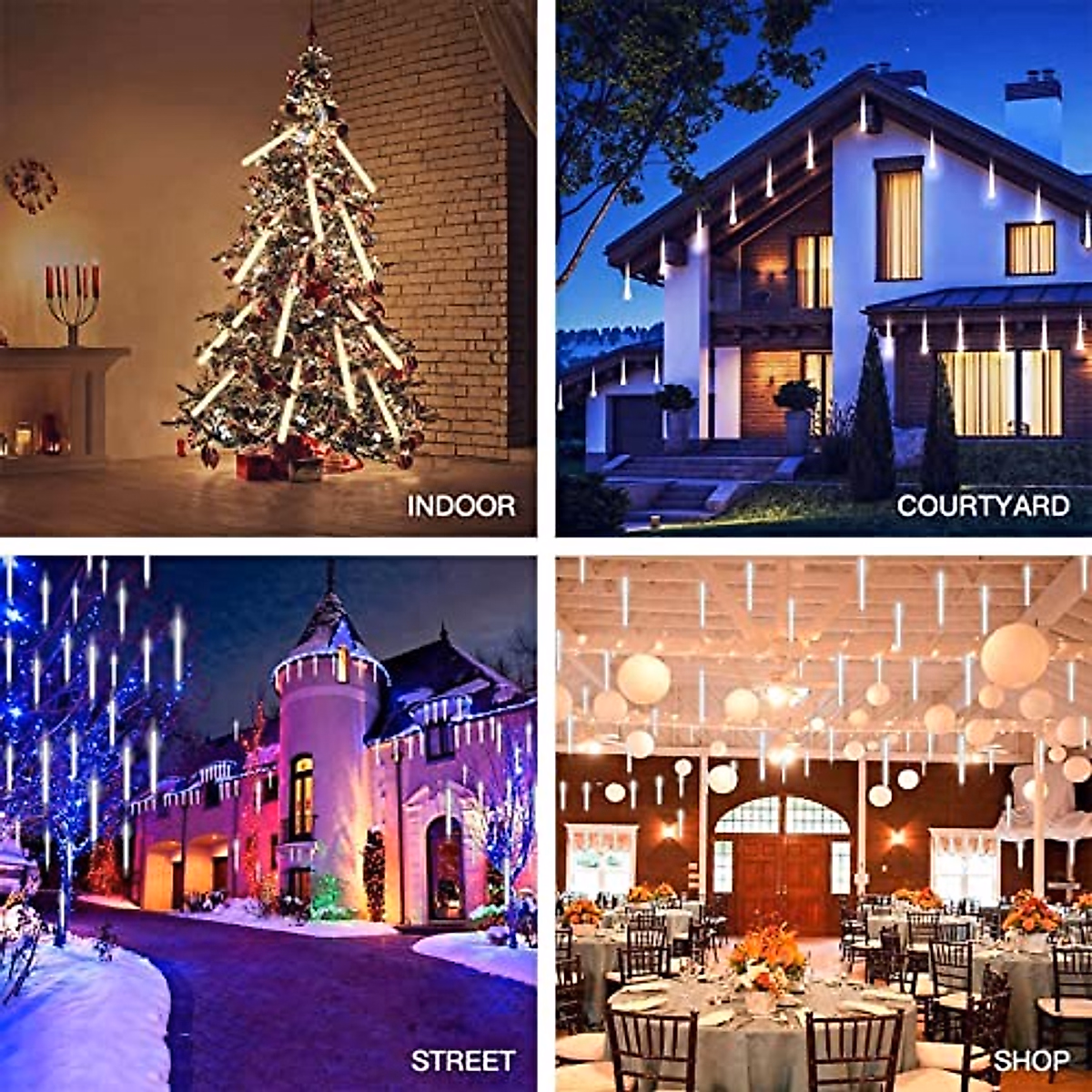 Meteor Shower Light 80cm 8 Tubes 576 LED Waterproof Falling Rain Lights Snow Falling for Home Decor Wedding Garden, White