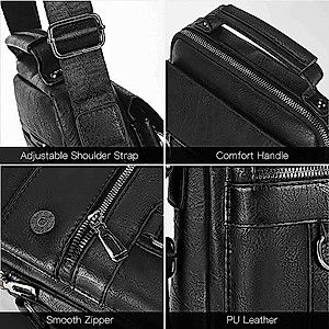 Small Messenger Bag for Men, Side Crossbody Shoulder Bag for Men Women Strap Sling PU Leather Messenger Bag for Hiking Walking Biking Travel Cycling, Black