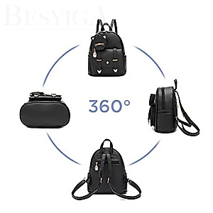 BESYIGA Girls Fashion Backpack 3PCS Mini Backpack Purse for Women Kids Backpack Purse PU Leather Travel Satchel Backpack Shoulder Bag Purple