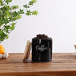 LEETOYI Porcelain Food Storage Containers with Lid, 4.5 Inch 31oz, Black Labeled Coffee