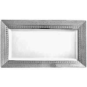 DecorLine "Clear Rectangular Serving Tray with Silver Rim - 14" x 7.25" | Symphony Collection | Pack of 2", clear/silver (2700)
