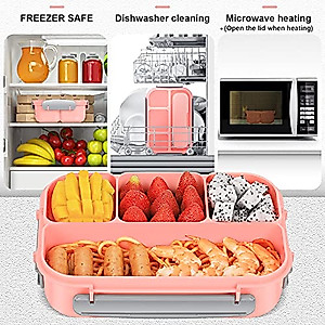 Lunch Box/ Containers for Adults/Kids/Toddler,1300ML-4 Compartment Bento Box,Microwave & Dishwasher & Freezer Safe, BPA Free (Pink)