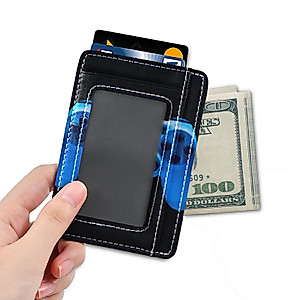 Video Game Joystick Gamepad in Blue Neon Lights Isolated on Black Slim Minimalist Wallet, Front Pocket RFID Leather Blocking Card Holder Case for Men Women Girls Ladies, Stylish Printing Gift